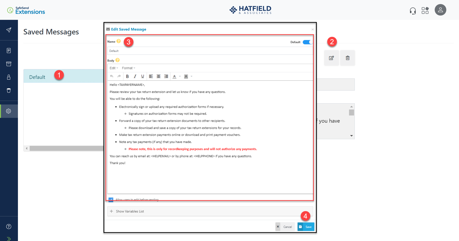 Settings Overview – SafeSend Extensions